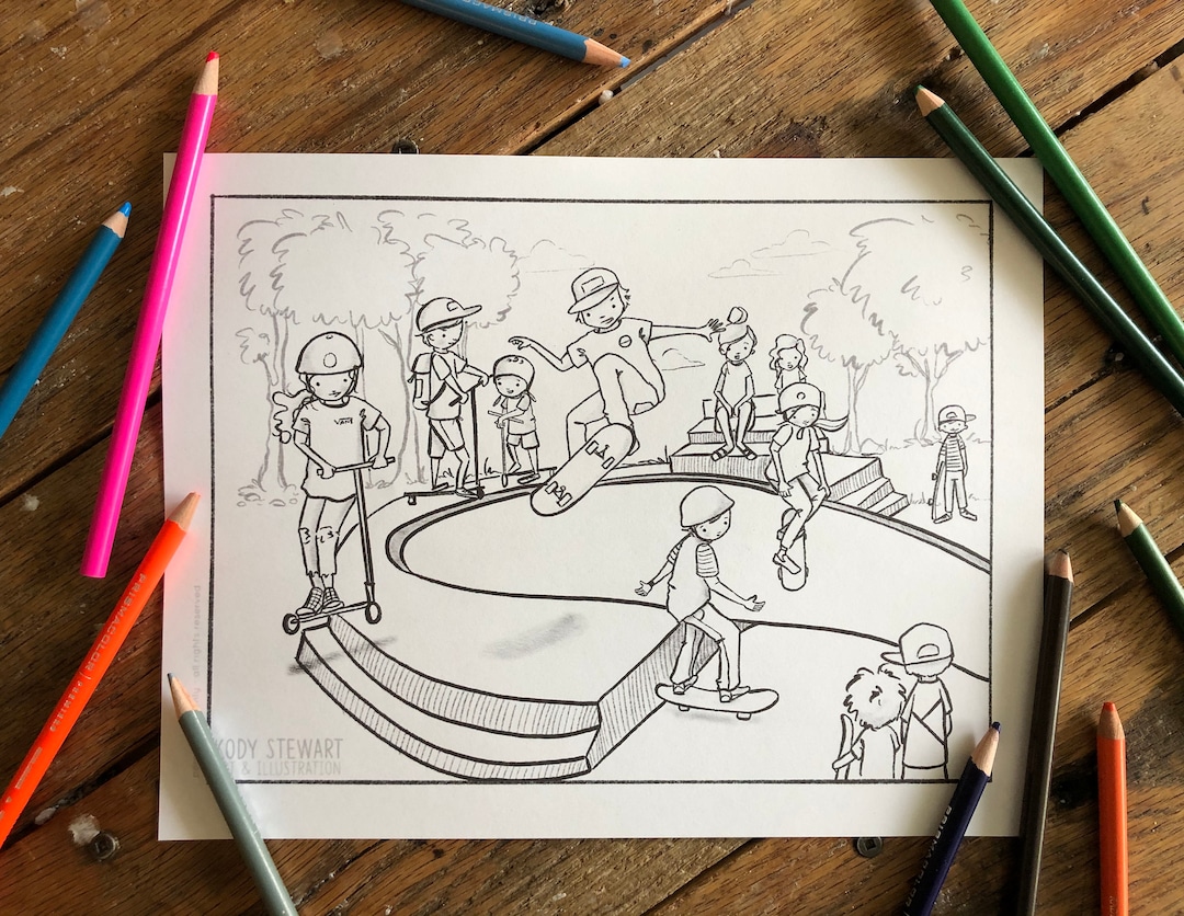 Digital Download | SKATEPARK | Kids Coloring | Adult Coloring ...