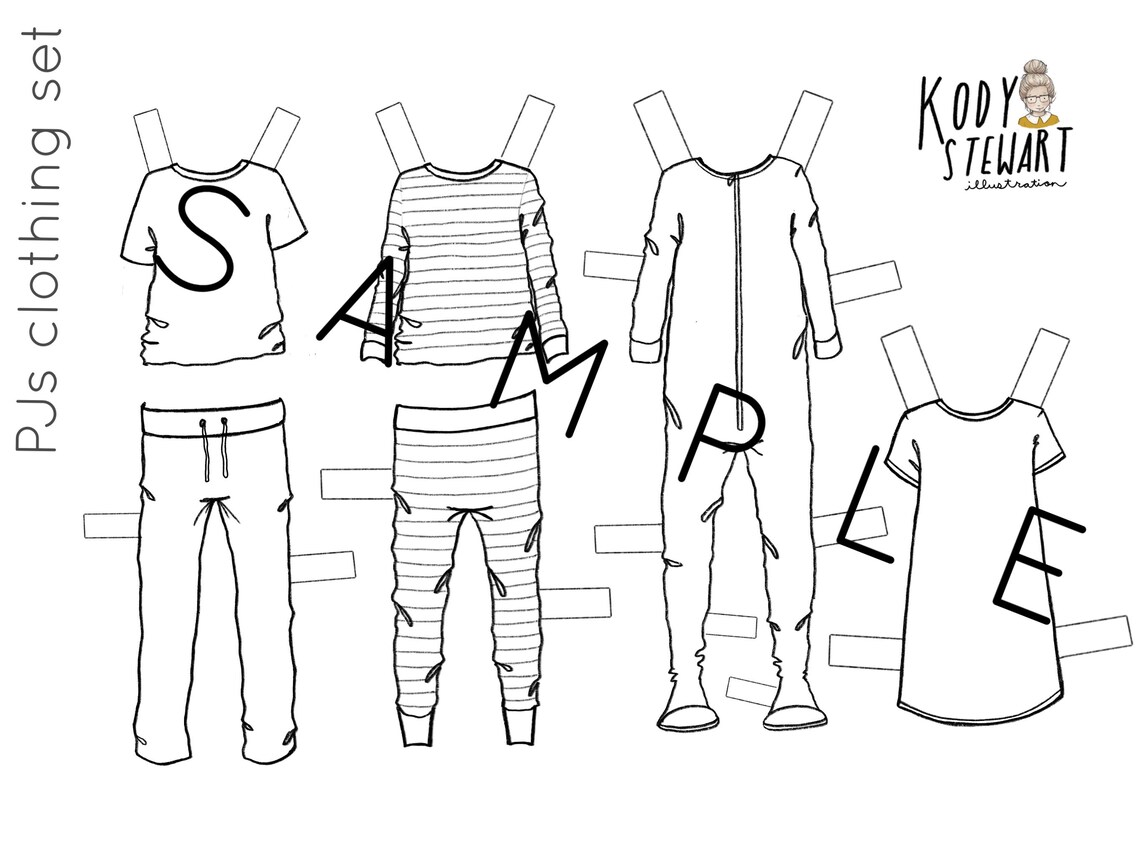Paper Doll Printable | PJ Pajama Clothes | Craft Kit | Birthday Party ...