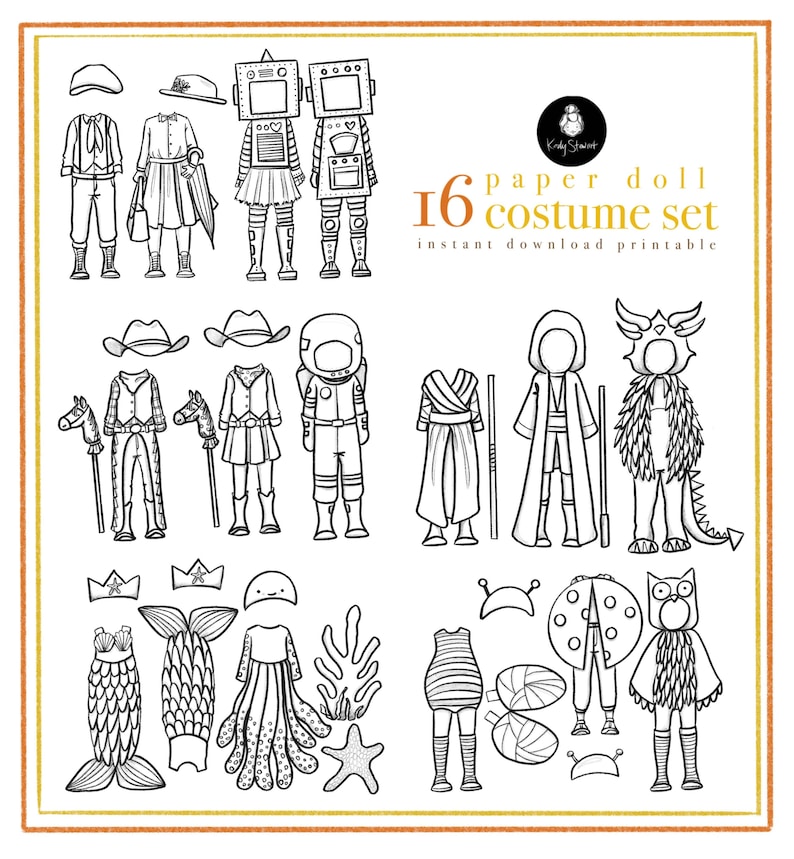 Paper Doll Printable COSTUME BUNDLE Craft Kit Birthday - Etsy