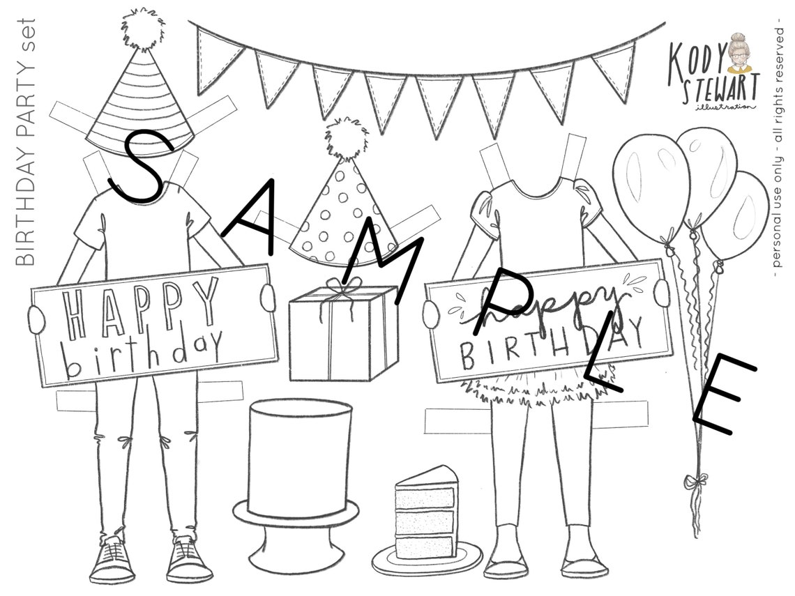 Paper Doll Printable BIRTHDAY PARTY Craft Kit Birthday - Etsy