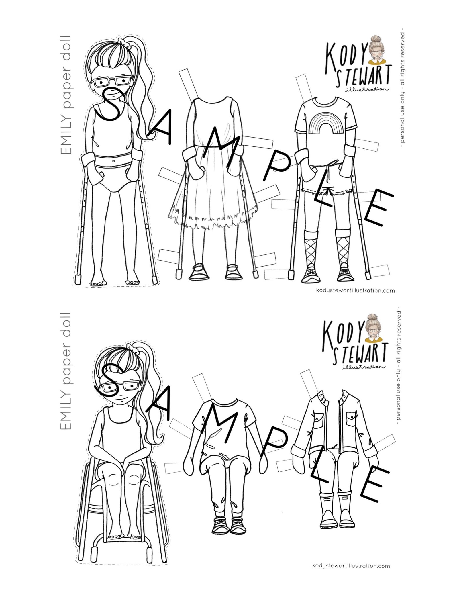 Paper Doll Printable EMILY GIRL Wheelchair Craft Kit - Etsy