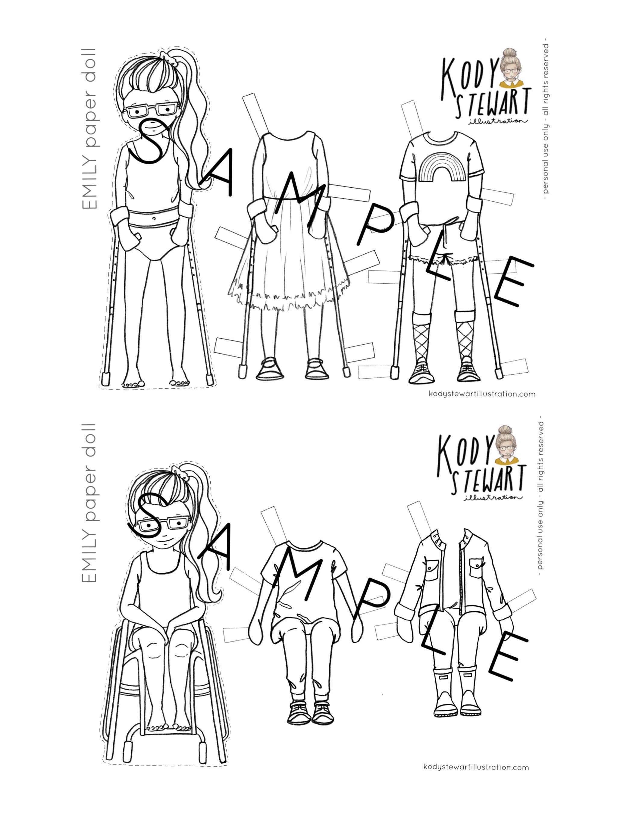 Paper Doll Printable EMILY GIRL Wheelchair Craft Kit - Etsy