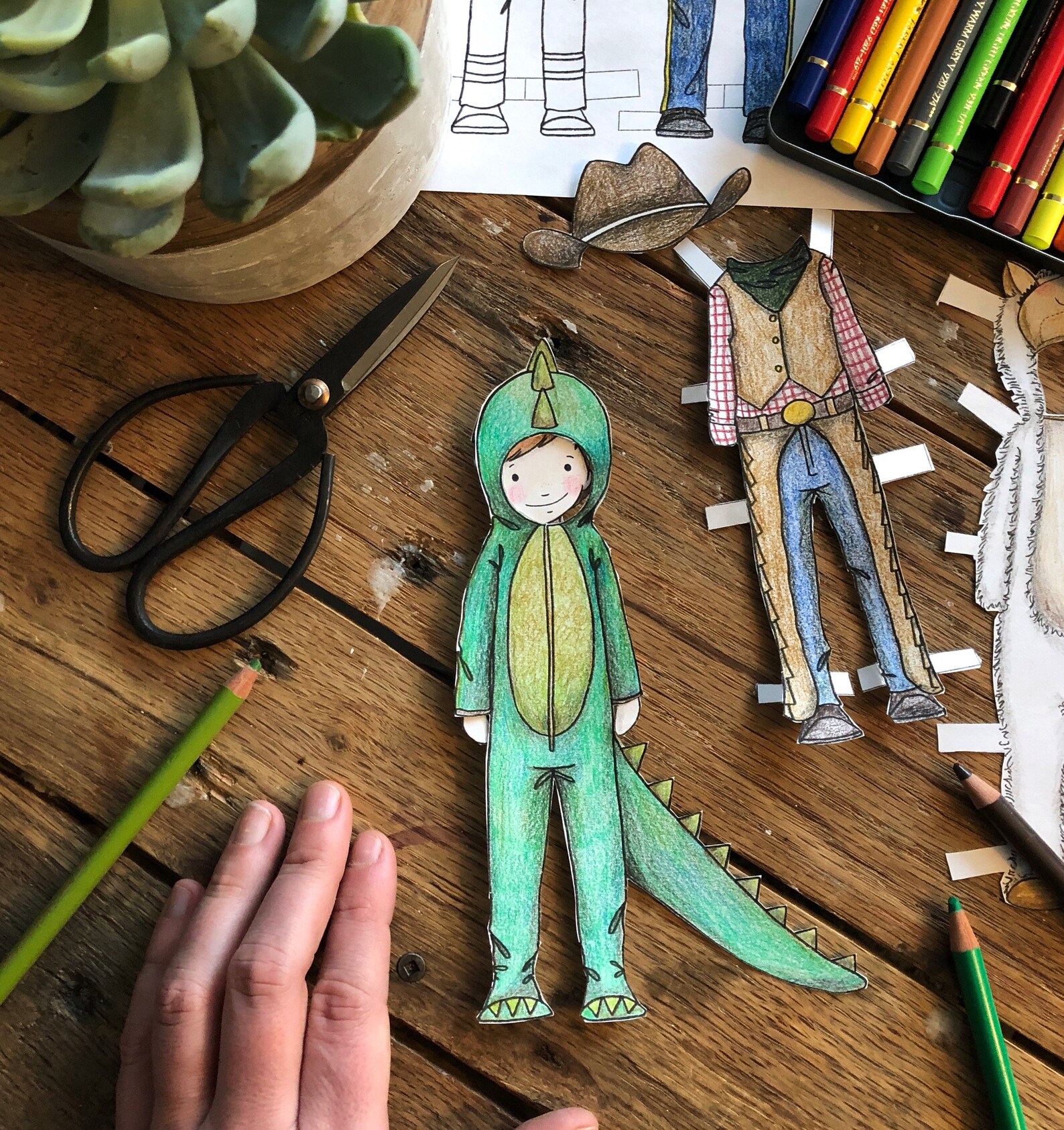 Paper Doll Printable COSTUME Dino Police Fireman Cowboy - Etsy