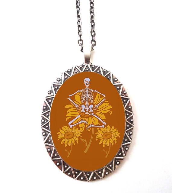 Skeleton Sunflower Necklace Pendant Flower Mod Retro Pop Art | Etsy