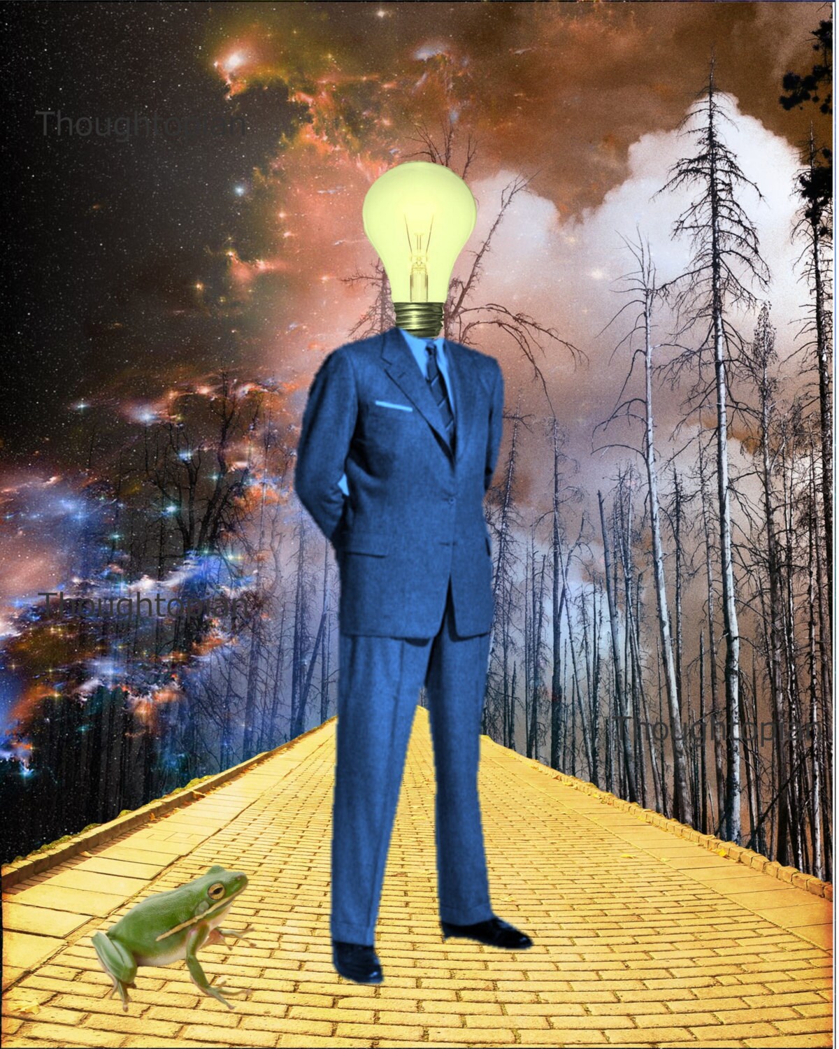 Surreal Bulb Man Visionary Art Print 8 x 10 Celestial Forest | Etsy