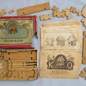 Vintage 1920s Building Blocks, Konstructo Set #1, Wooden Pieces to Fit ...