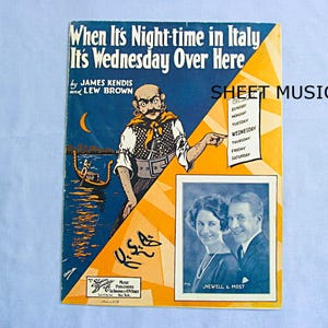 Comic Sheet Music, ‘night-time in Italy, Wednesday Over Here’, 1923 ...