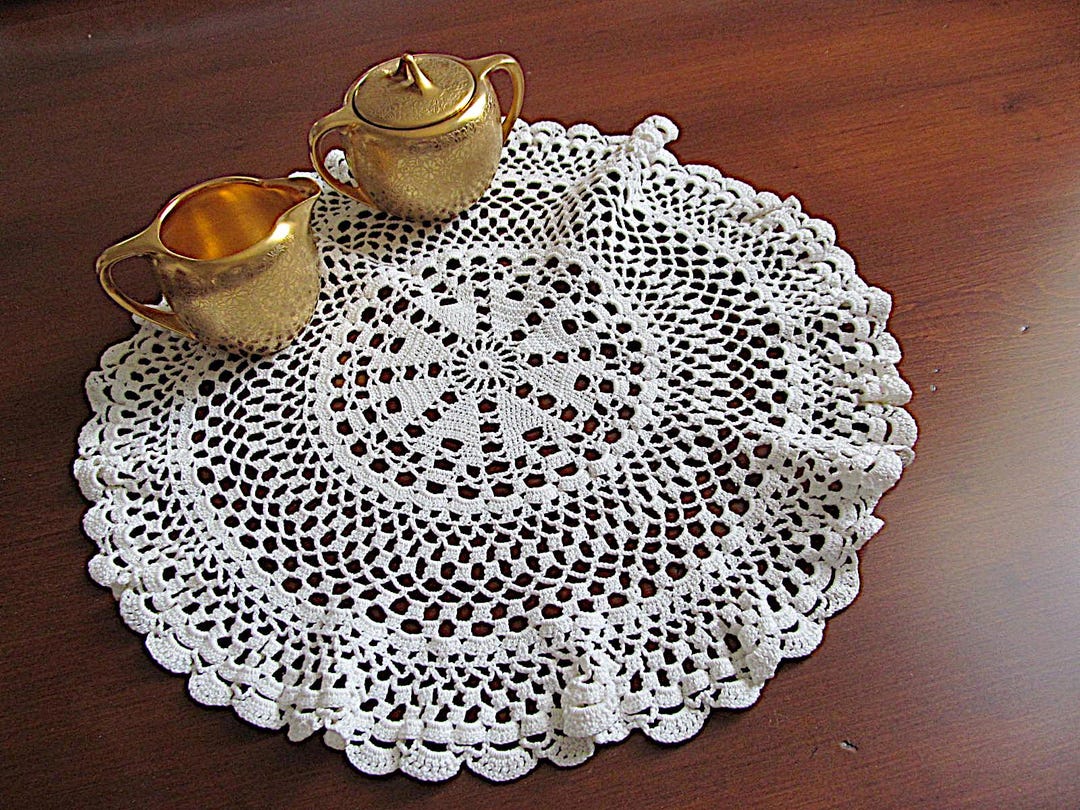 Hand-crocheted Doily, Large Round White Doily, Vintage Table Decor ...