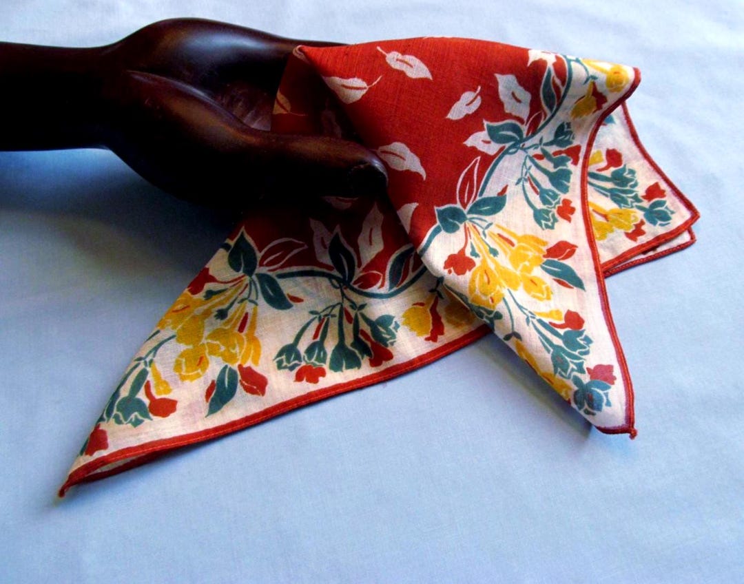 Vintage Linen Handkerchief, Mid Century Modern, Colorful Design of ...