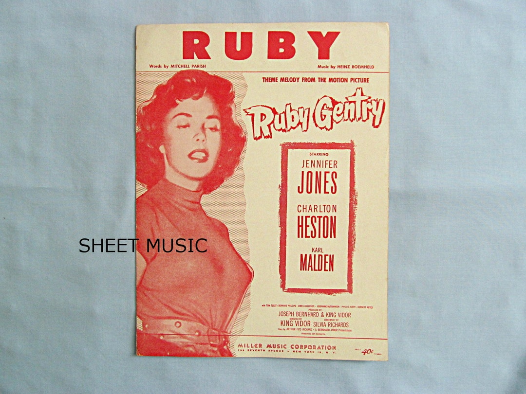 1950s Sheet Music, Movie ruby Gentry, Jennifer Jones, Charlton Heston ...