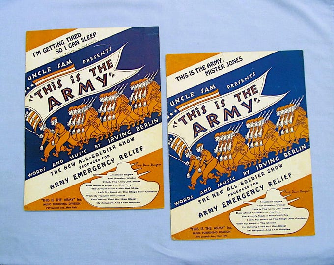 Two Vintage Sheet Music, "this is the Army", 1942 Comedy Soldier Show ...