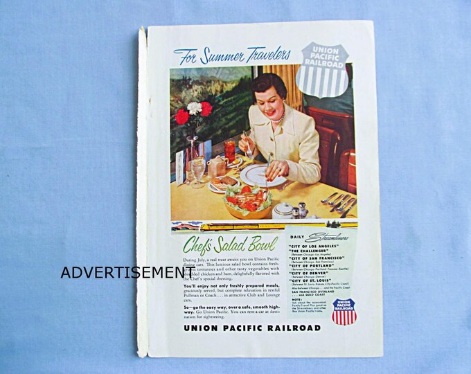 1954 Union Pacific Railroad Ad, Streamliners Train, Dining Cars With ...