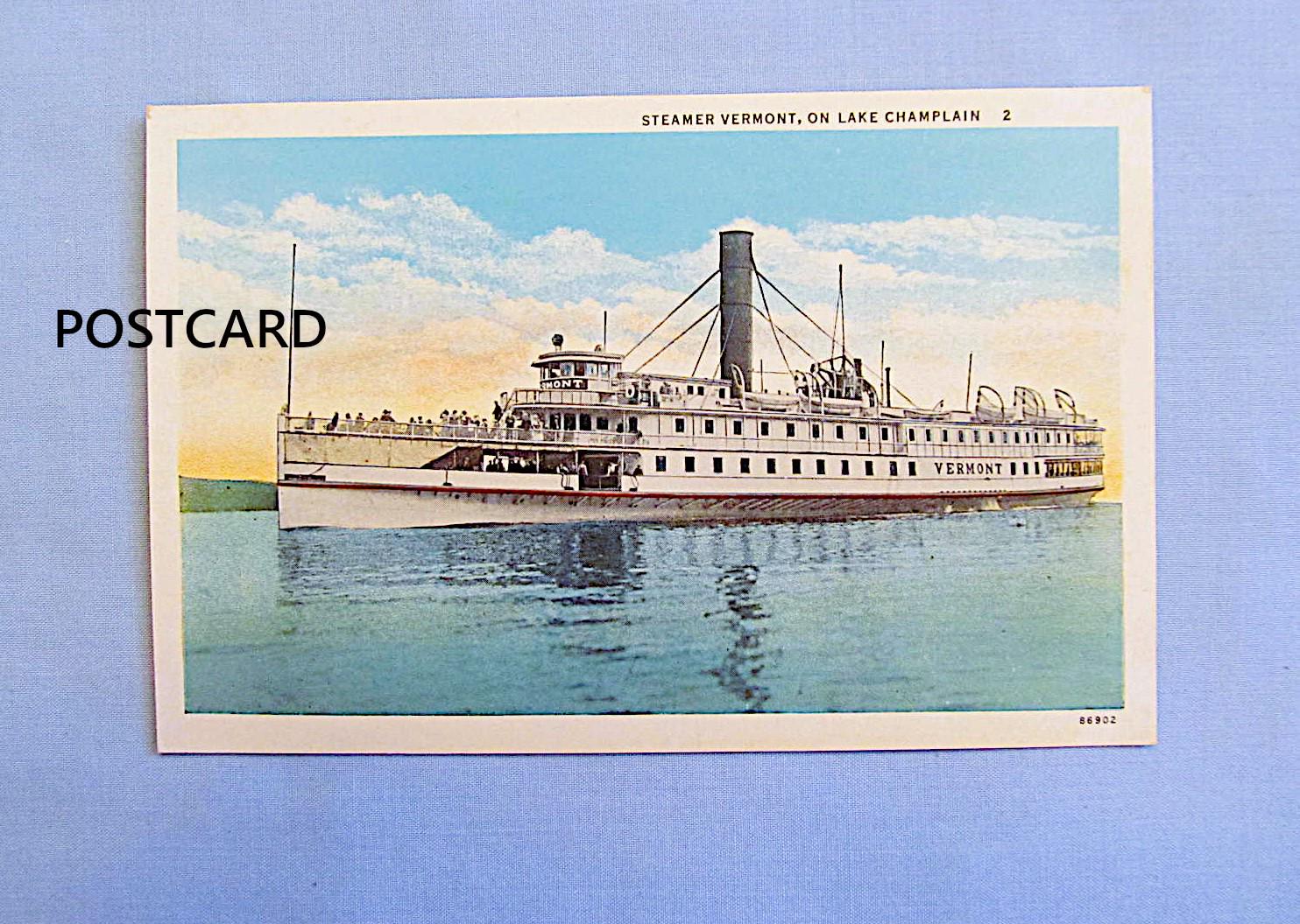 Vintage Postcard, Steam Boat 'vermont' on Lake Champlain, Tourist ...
