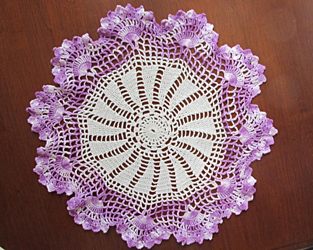 Large Vintage Doily, Purple and White, Hand-crocheted Doily, Home Decor ...