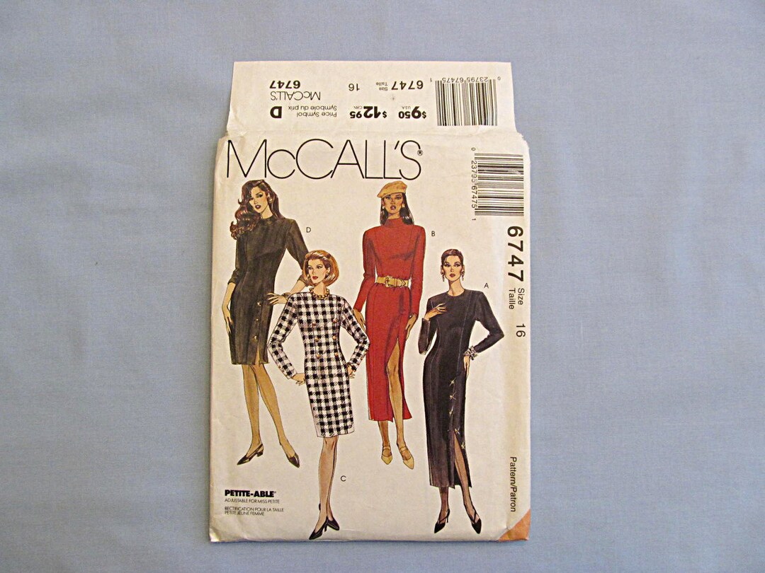 1993 Sewing Pattern, Semi-fitted Dress With Variations, Long or Short ...