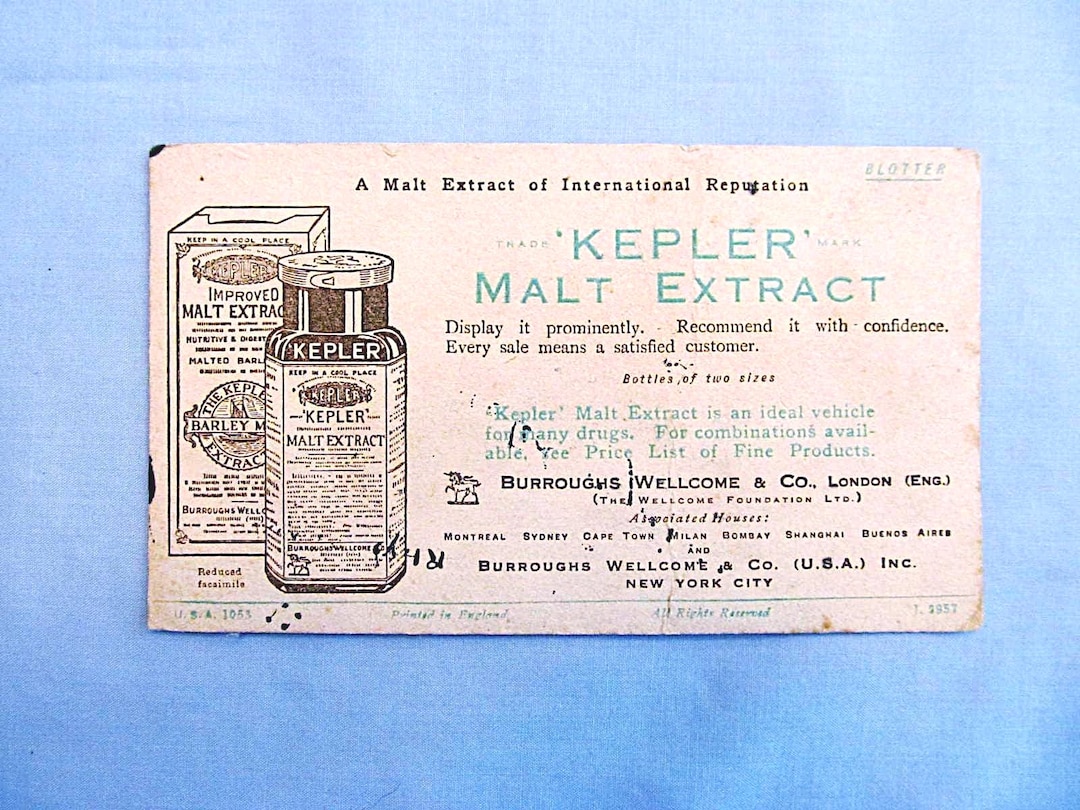 Vintage Advertising Blotter, Kepler Malt Extract, Malted Barley ...