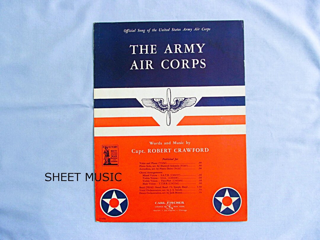 1939 Sheet Music, ‘army Air Corps’, Familiar Air Force Patriotic Lyrics ...