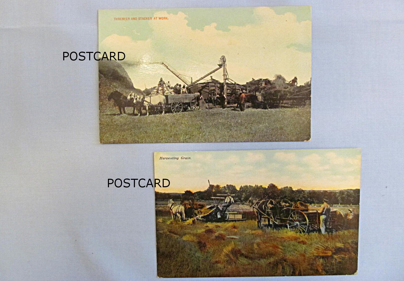 Vintage Farm Machinery Postcards, Harvesting Grain, Thresher Stacker ...