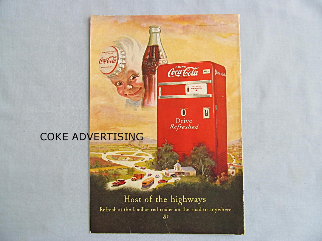 1950 Coke Advertising Page, Sprite Boy, Coca Cola, Large Vending Machine, Host of the Highways ...