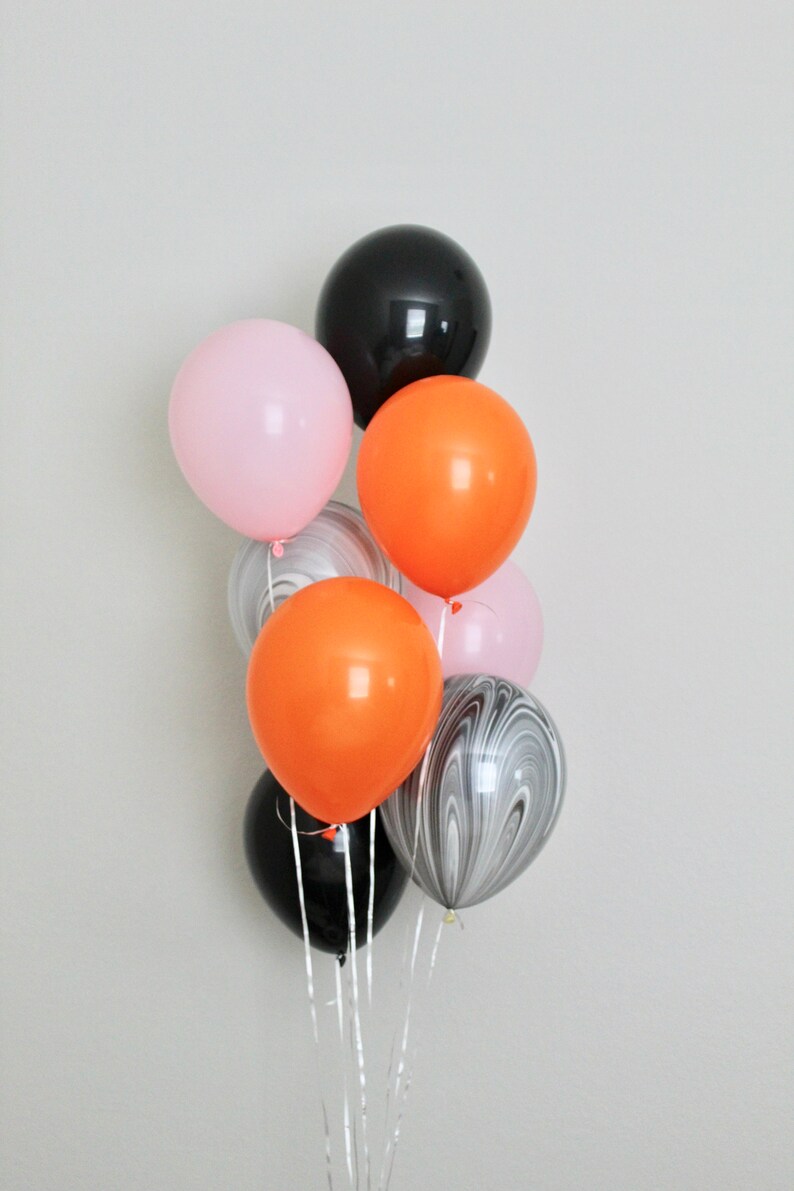 Halloween Balloons Halloween Party Pink Black Orange Marble | Etsy