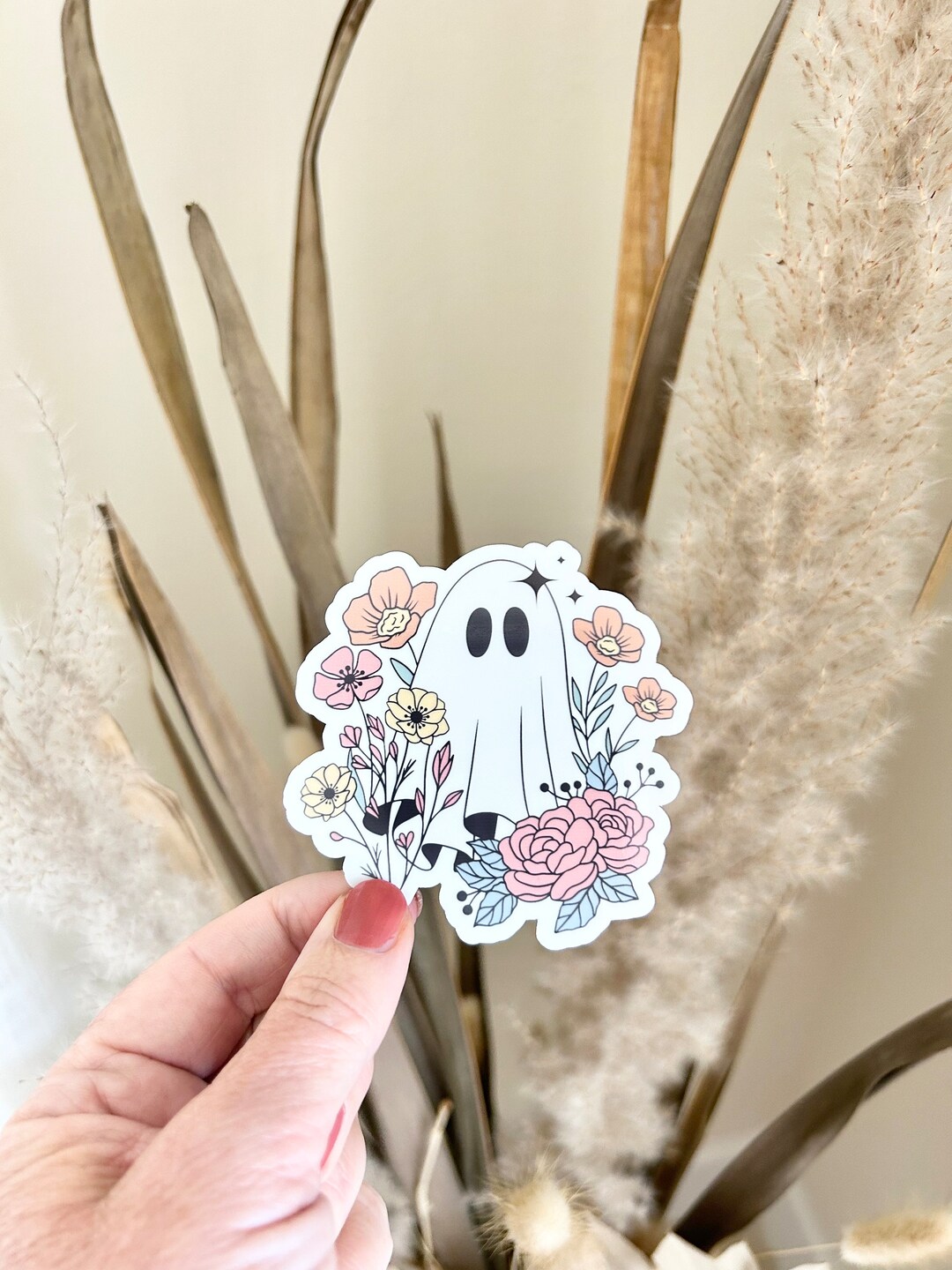 Floral Ghost Sticker Boho Ghost Sticker Cute Halloween Stickers Cute ...