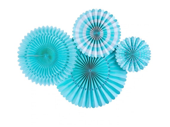 Aqua Blue Paper Fans 4 ct | Paper Fan Backdrop Paper Rosettes Paper ...