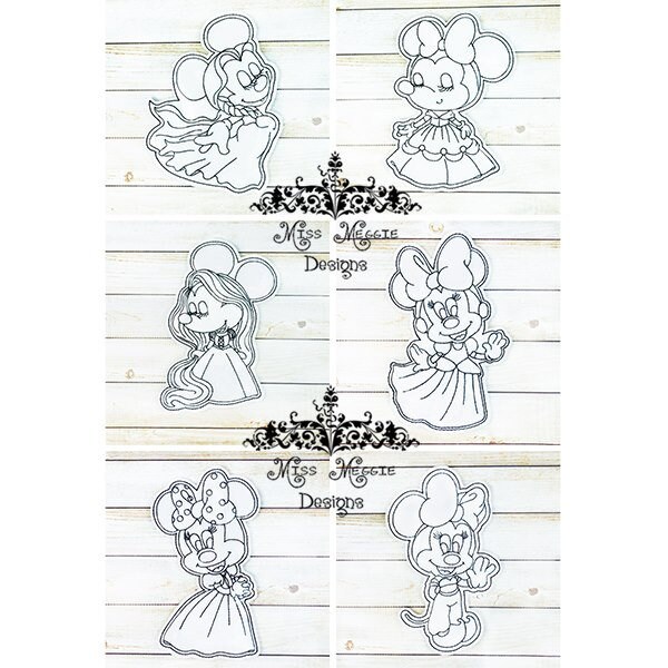 Mouse Princess Set Coloring Dolls ITH Embroidery Design - Etsy