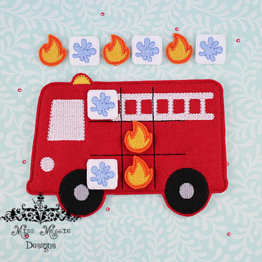 Fire Truck TTT Tic Tac Toe Set ITH Embroidery Design File - Etsy