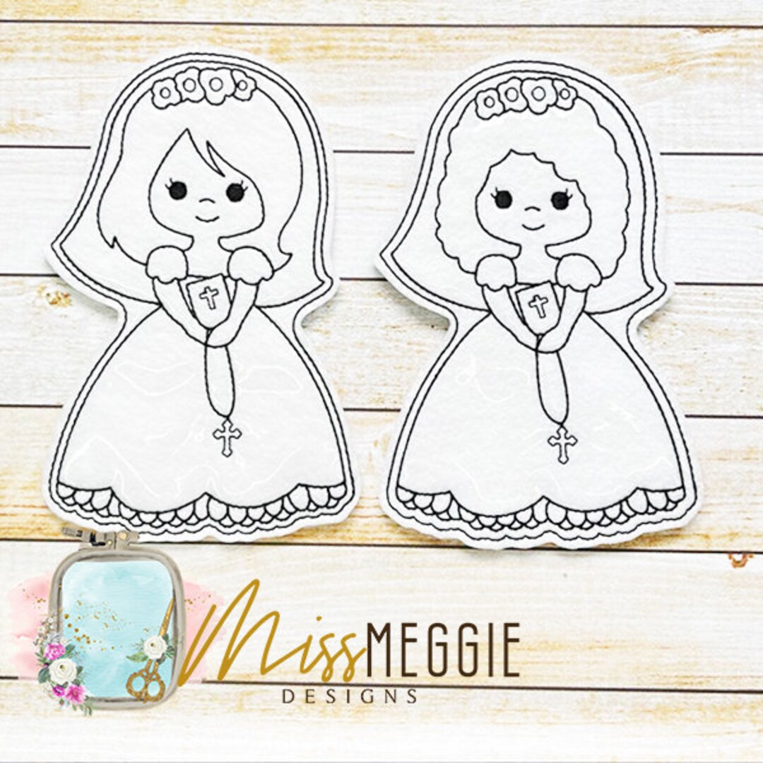 Flat Coloring Dolls Communion Girl Set ITH Digital Embroidery Designs ...
