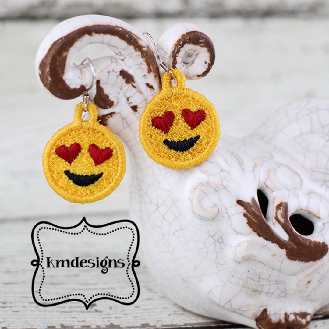 FSL Free Standing Lace Love Eye Smiley Face Earring ITH Embroidery ...