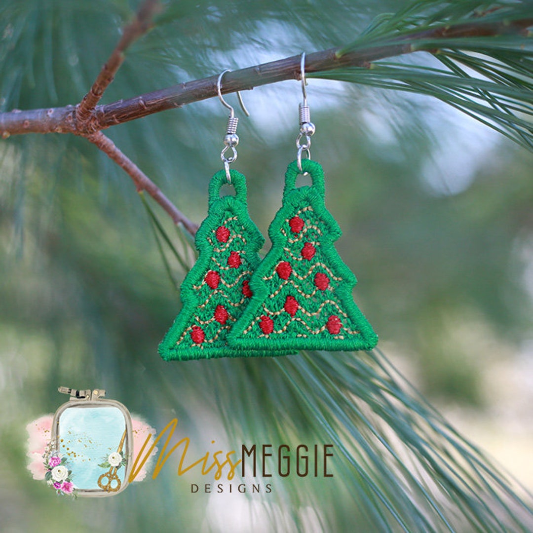 FSL Free Standing Lace Christmas Tree Earring Charm ITH Embroidery ...