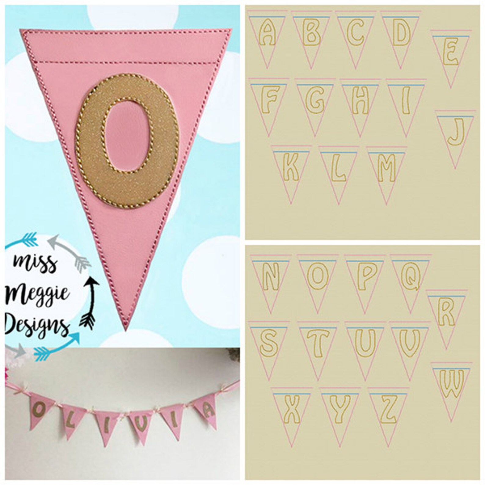 Banner Pennant Alphabet Set 26 Letters ITH Embroidery Design - Etsy