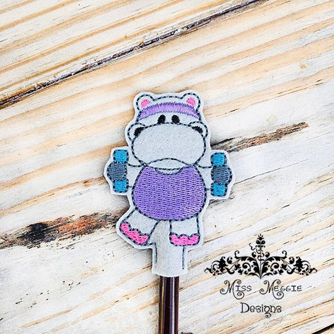 Workout Exercise Hippo Pencil Topper ITH Embroidery Design File - Etsy