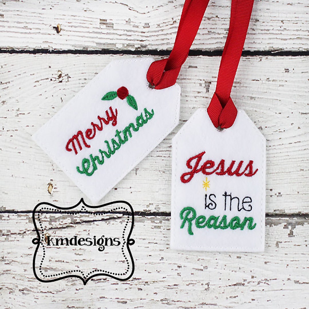 Christmas Jesus is the Reason With Tag Pocket ITH Gift Tag Embroidery ...