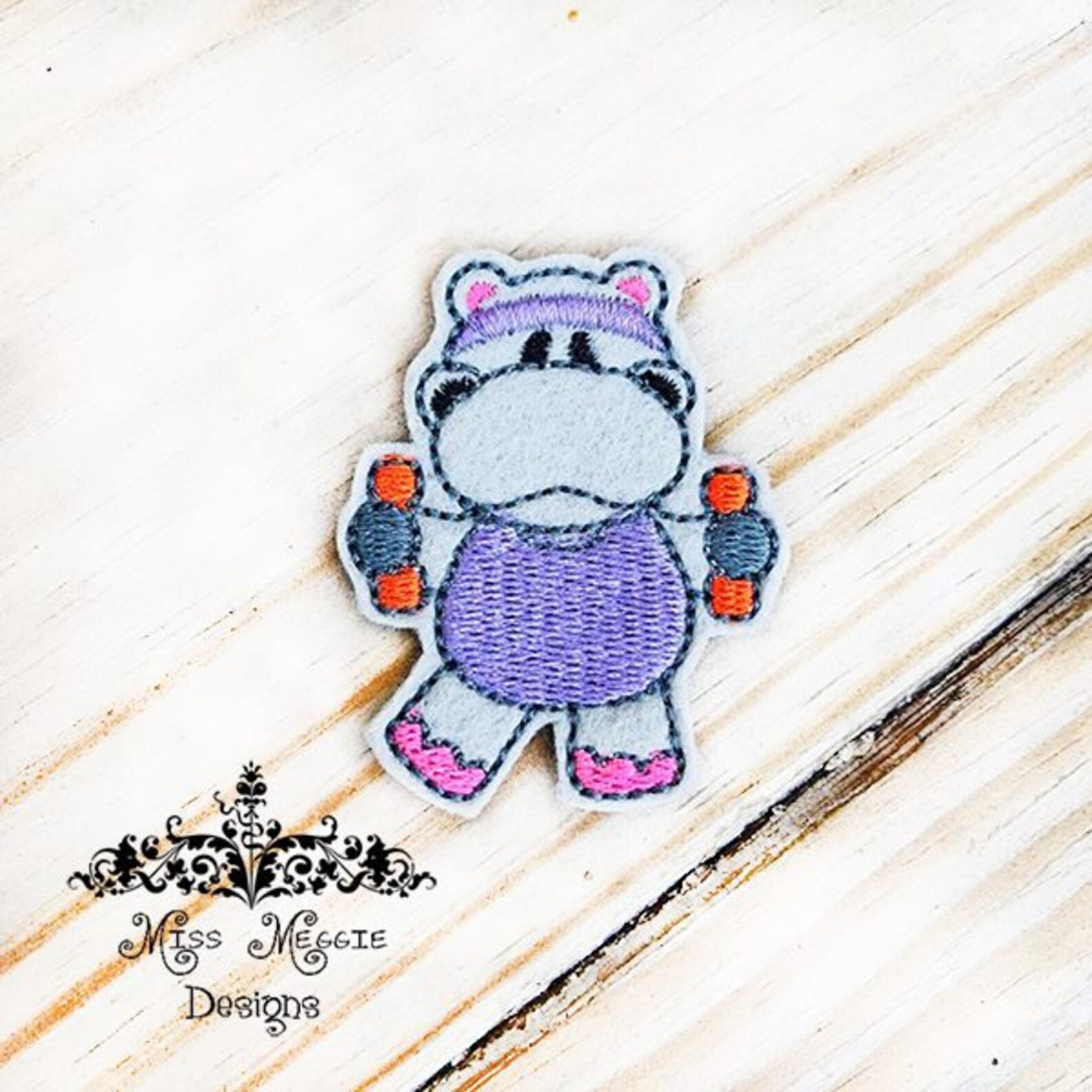 Workout Exercise Hippo Feltie ITH Embroidery Design File | Etsy