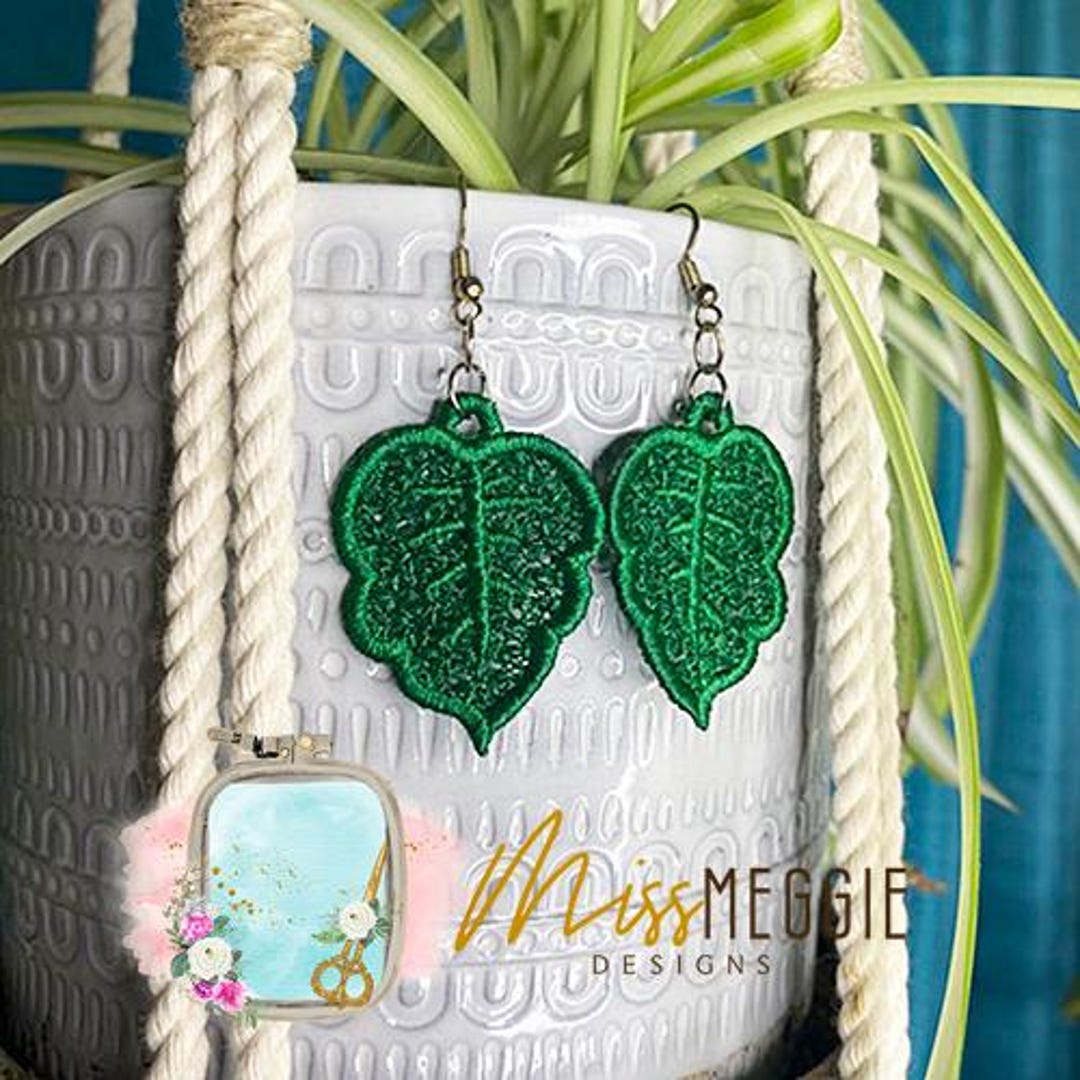 FSL Free Standing Lace Tropical Palm Leaf Earring Charm ITH Embroidery ...