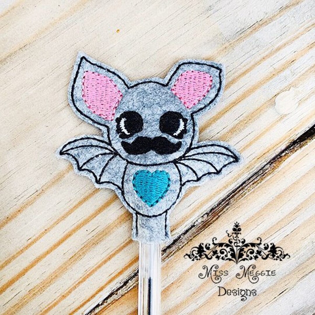 Bat With Mustache Pencil Topper ITH Embroidery Design File - Etsy