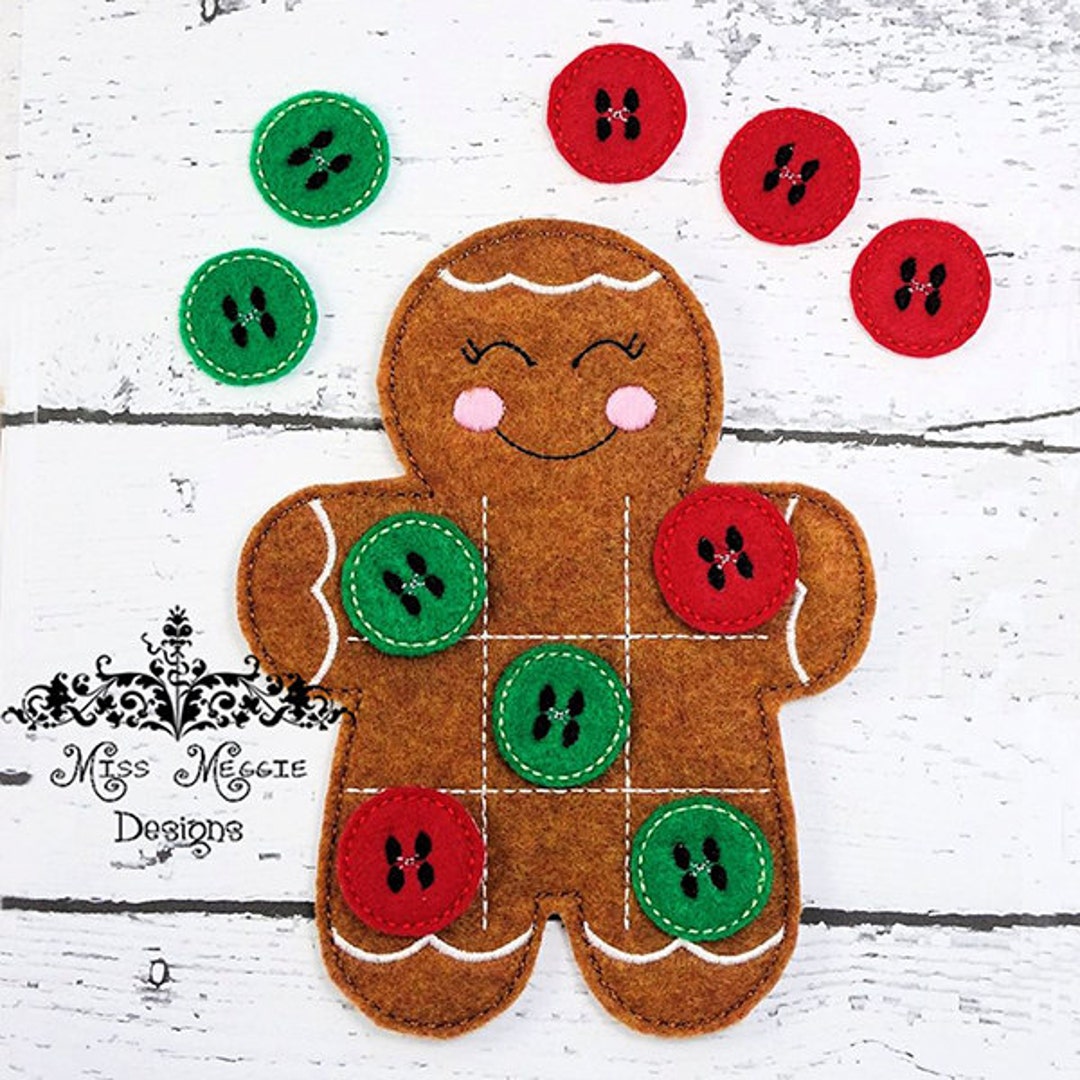 Christmas Gingerbread ITH TTT Tic Tac Toe Set Embroidery Design File - Etsy