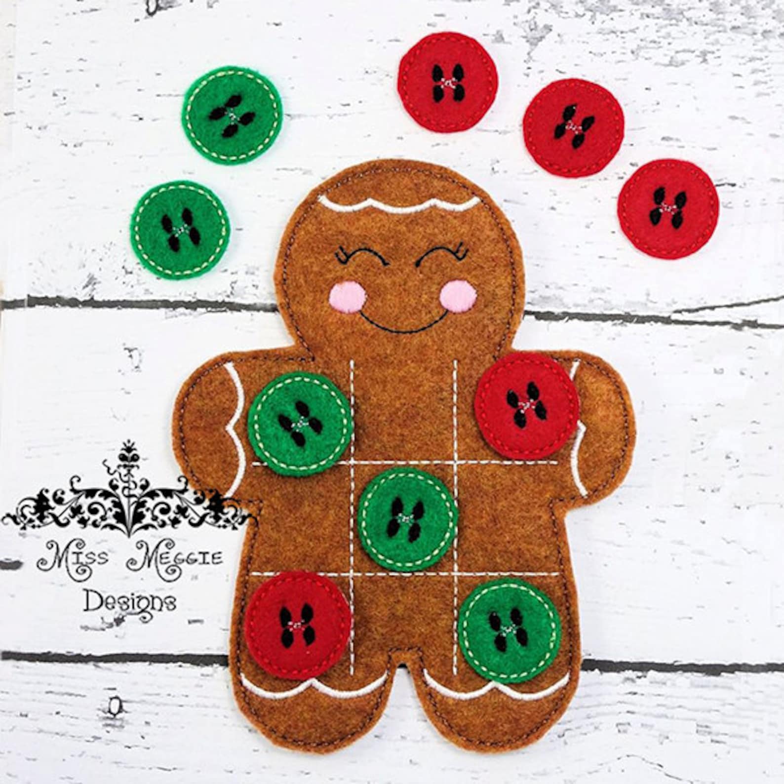Christmas Gingerbread ITH TTT Tic Tac Toe Set Embroidery Design File - Etsy