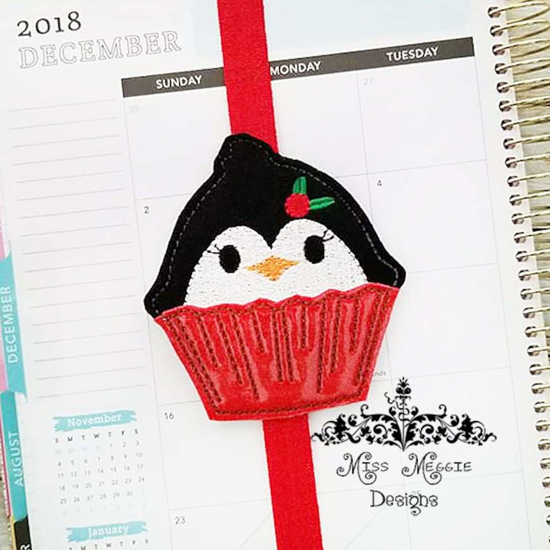 Penguin Cupcake Bookmark Planner Christmas ITH Embroidery Design - Etsy