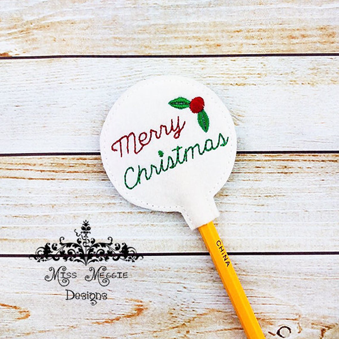 Pencil Topper Merry Christmas ITH Embroidery Design File - Etsy