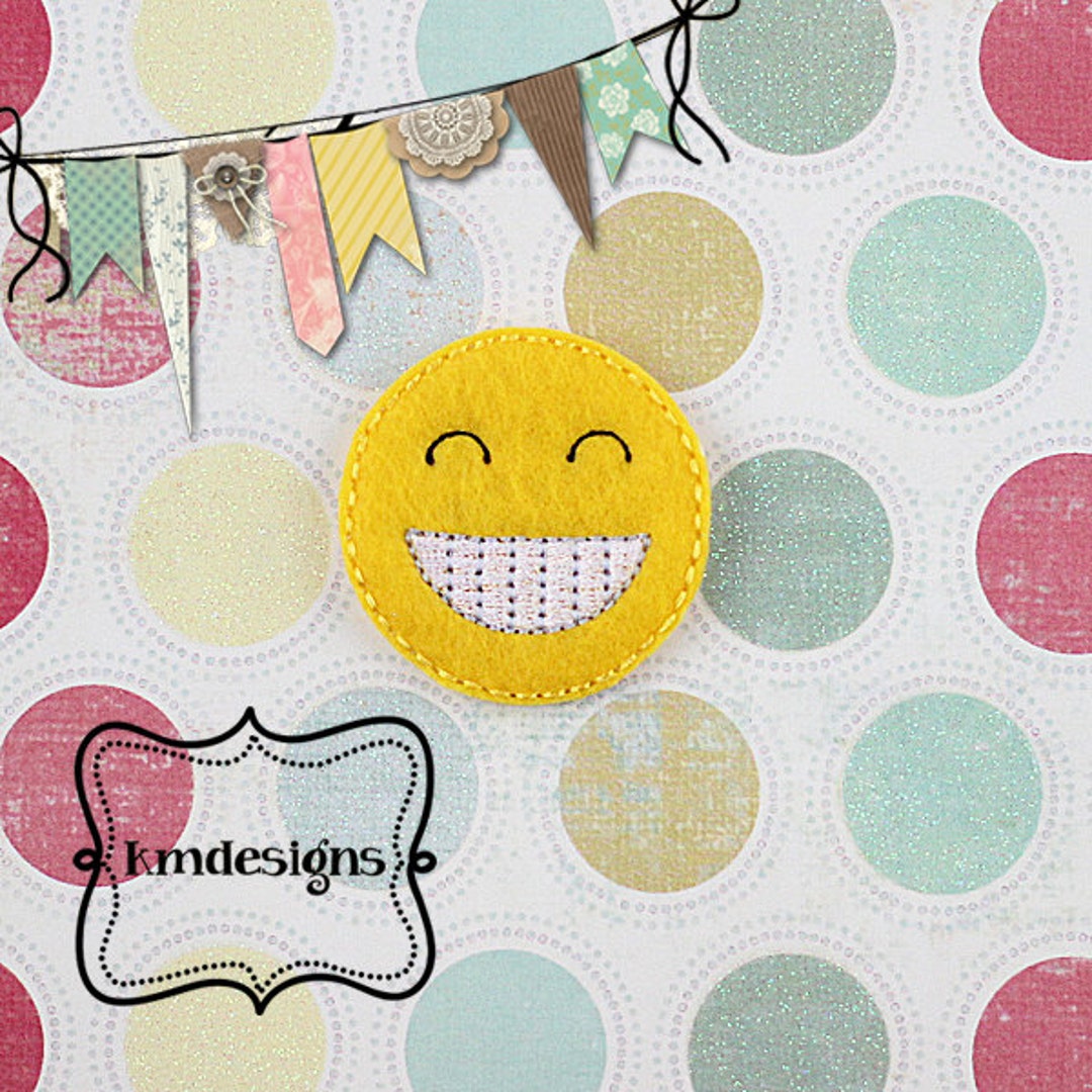 Happy Cheesy Grin Smiley Face Digital ITH Feltie Embroidery Design File ...