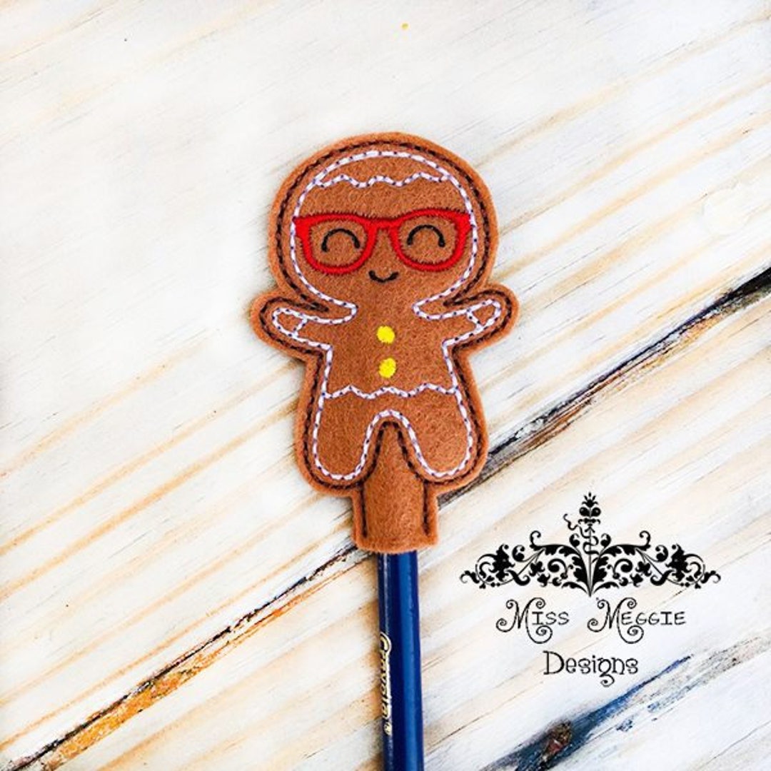 Geeky Gingerbread Man Pencil Topper ITH Embroidery Design File - Etsy