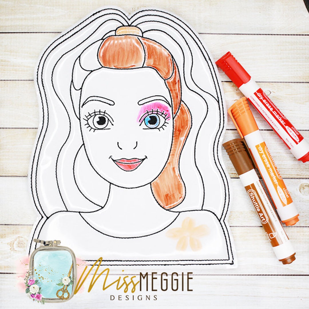 Flat Coloring Doll 3 Sizes Makeup Doll, ITH Digital Embroidery Designs ...