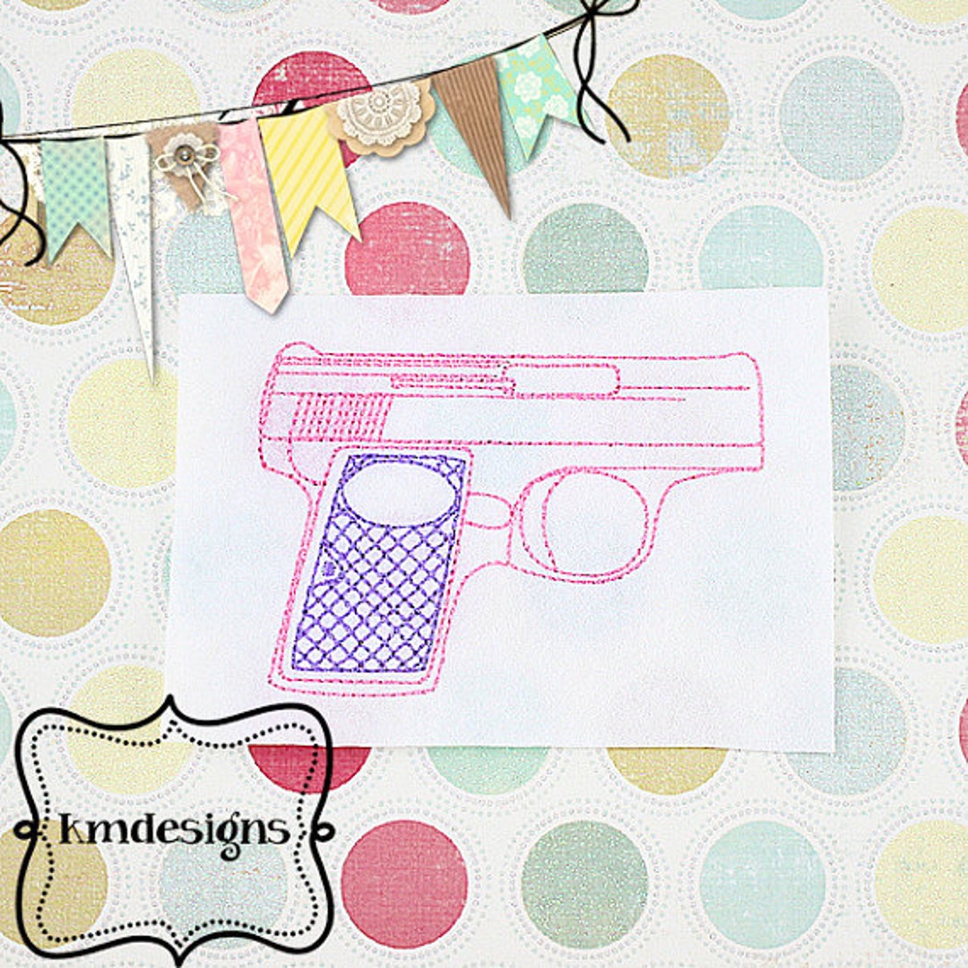 Handgun Gun Redwork ITH Embroidery Digital Design File 2 Sizes 3 Stops ...