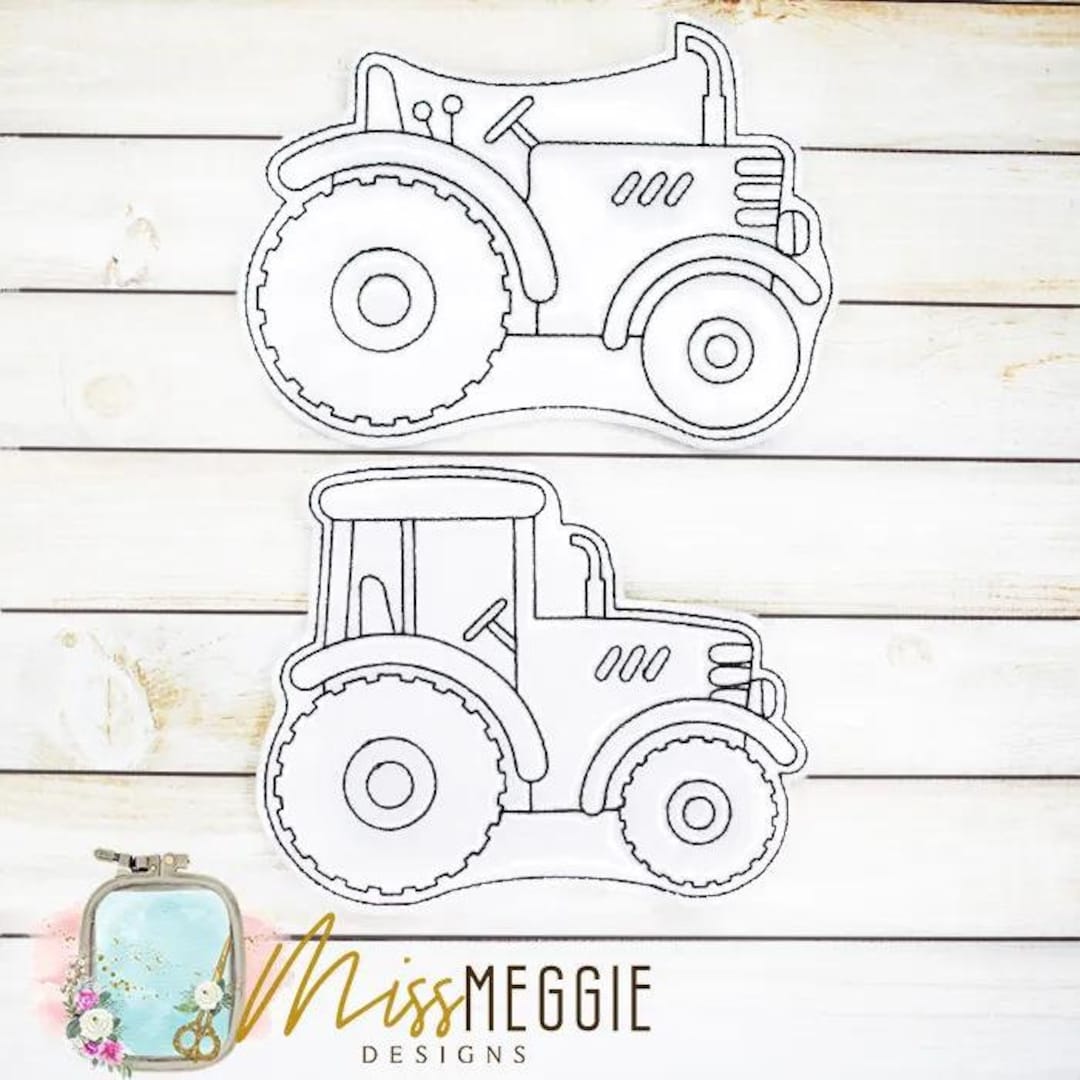 Flat Coloring Farm Tractors Tractor Vintage ITH Digital Embroidery ...
