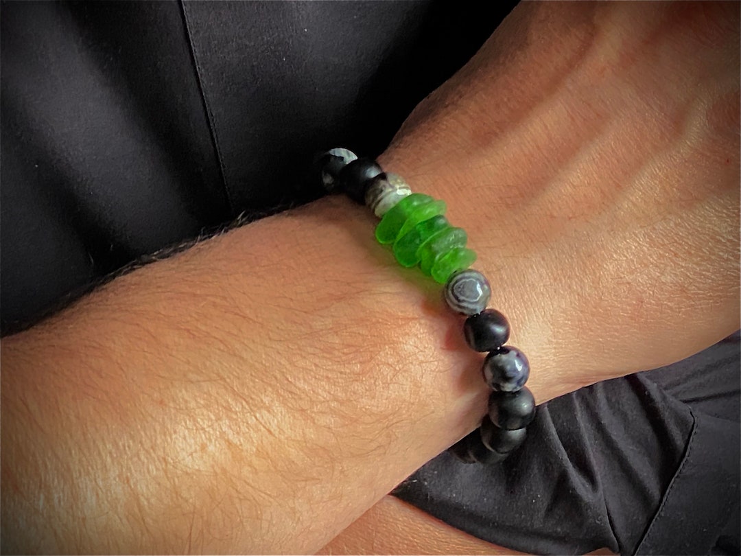 Men Beaded Bracelet in Beach Style Sea Glass Jewelry for Surfers Stone ...