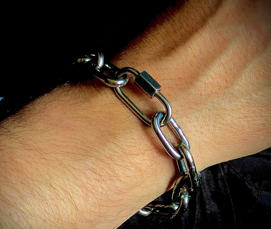 Thick Industrial Steel Chain Bracelet for Masculine Look Rocker Bangle ...