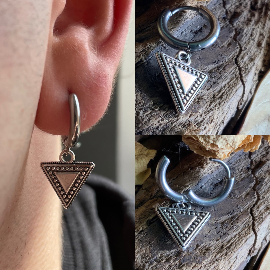 Men Viking Ring Earring Triangle Earrings for Male Stainless Steel Hoop ...