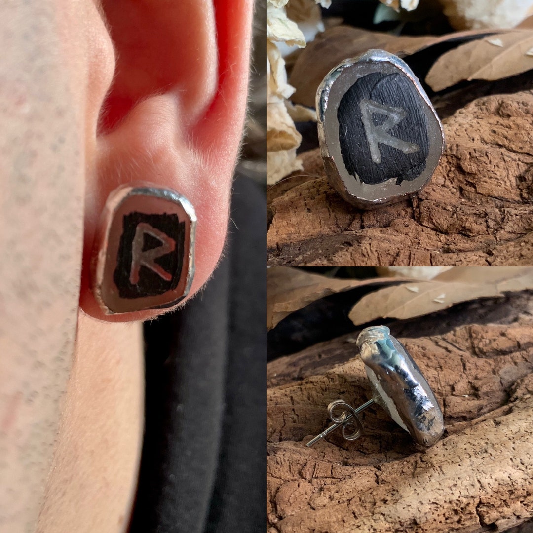 Raidho Lucky Rune Stud for Viking Lovers Stained Glass Earring Unique ...